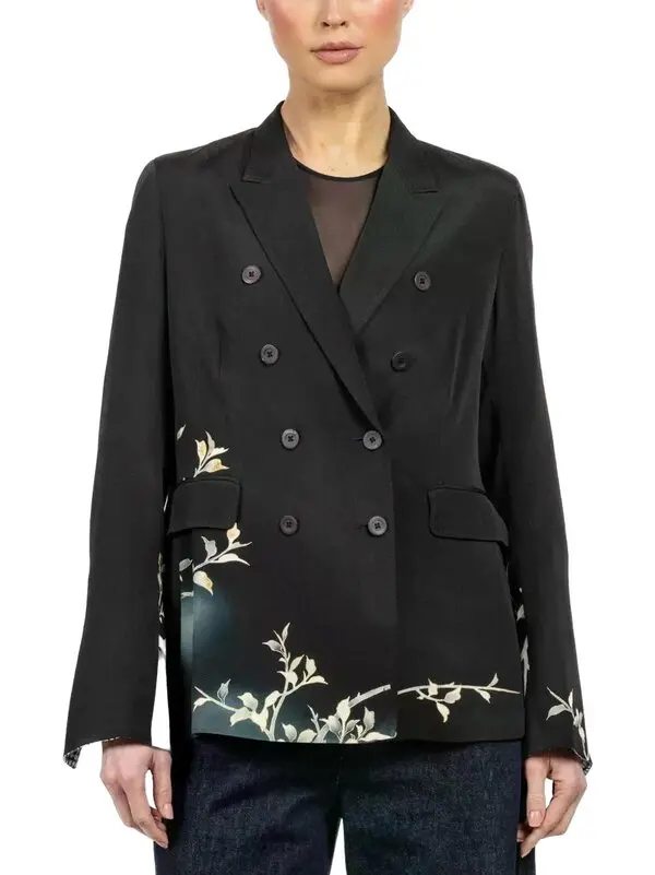 IBRIGU Floral-print Double-breasted Jacket - Black