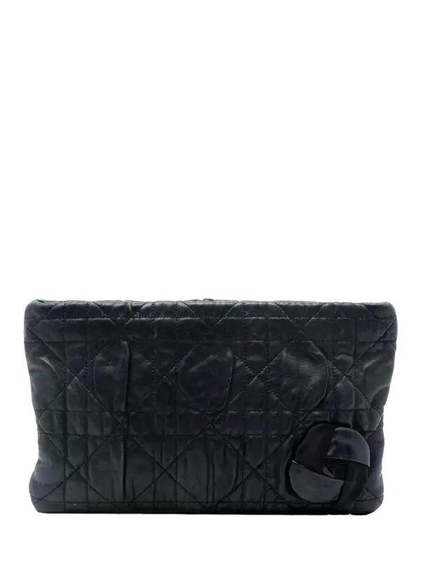 Dior 2010 Calfskin Cannage Rose Clutch - Black