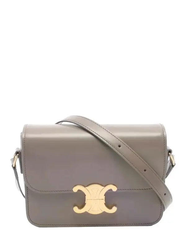 Celine 2021-2025 Teen Shiny Calfskin Triomphe Crossbody Bag - Grey
