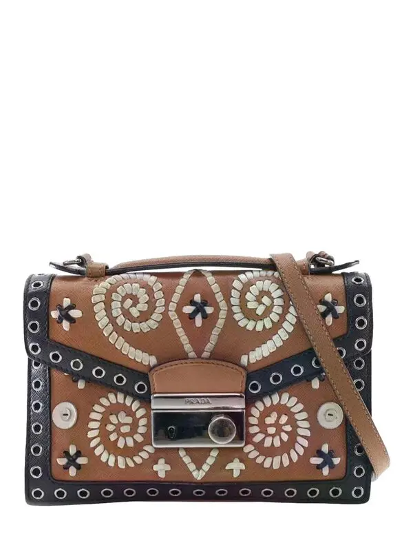 Prada Saffiano Embroidered Pattina Satchel - Brown