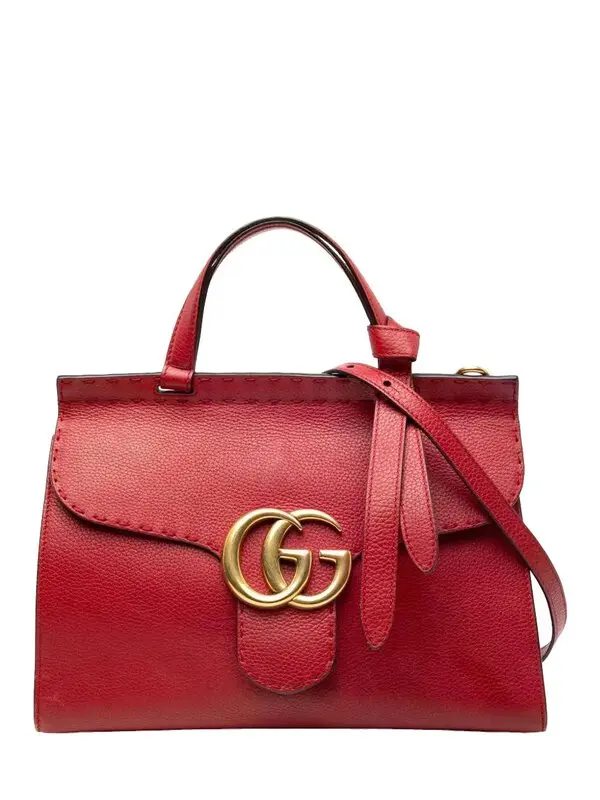 Gucci Gg Marmont Leather Top Handle Satchel - Red