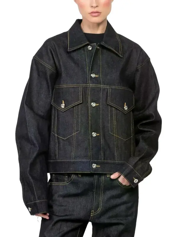 SETCHU Contrast-stitching Denim Trucker Jacket - Blue