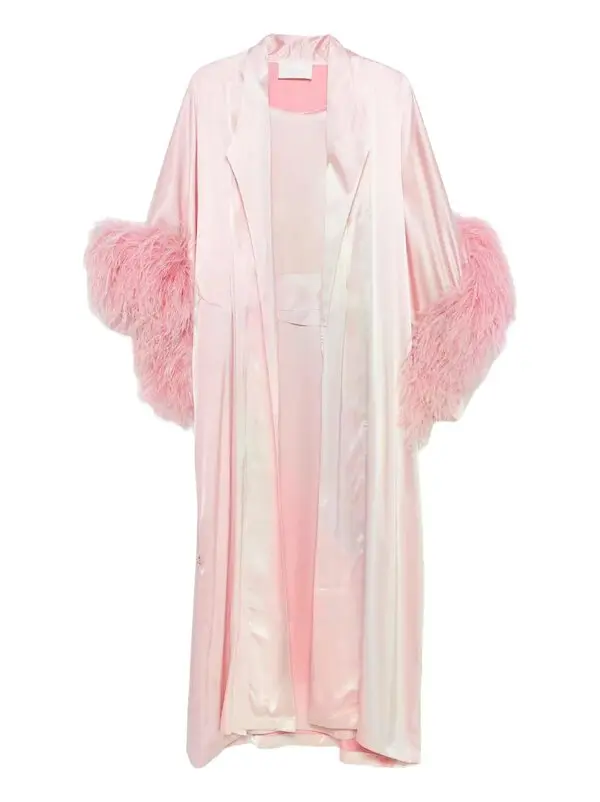 REEM AL DHAHERI Feather-trim Kaftan Set - Pink