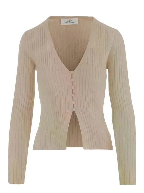 Arch4 Ribbed V-neck Cashmere Cardigan - Neutrals