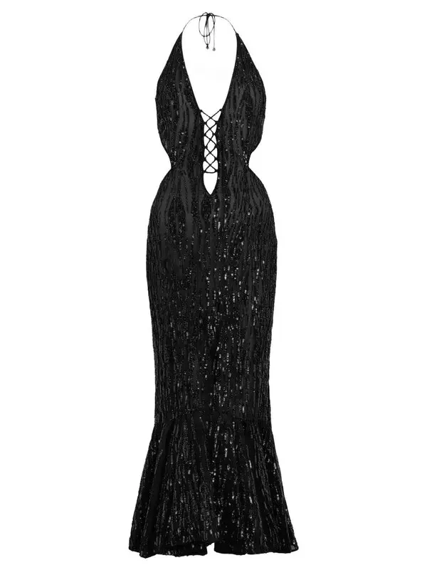Roberto Cavalli Sequined Drawstring Dress - Black