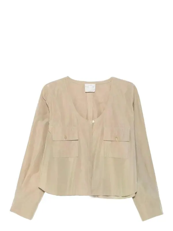 FORTE_FORTE Flap-pocket Long-sleeved Blouse - Neutrals
