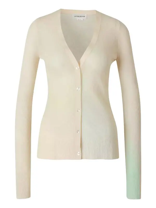 Victoria Beckham Ribbed V-neck Cardigan - Neutrals