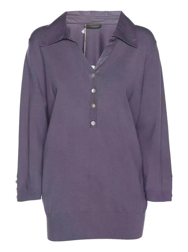Marina Rinaldi Buttoned Polo Top - Purple
