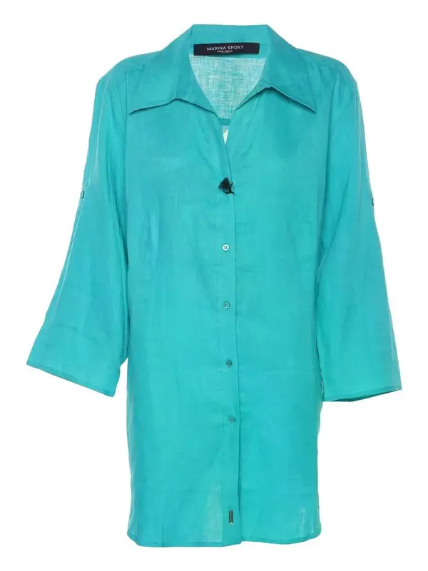 Marina Rinaldi Linen Button Shirt - Blue