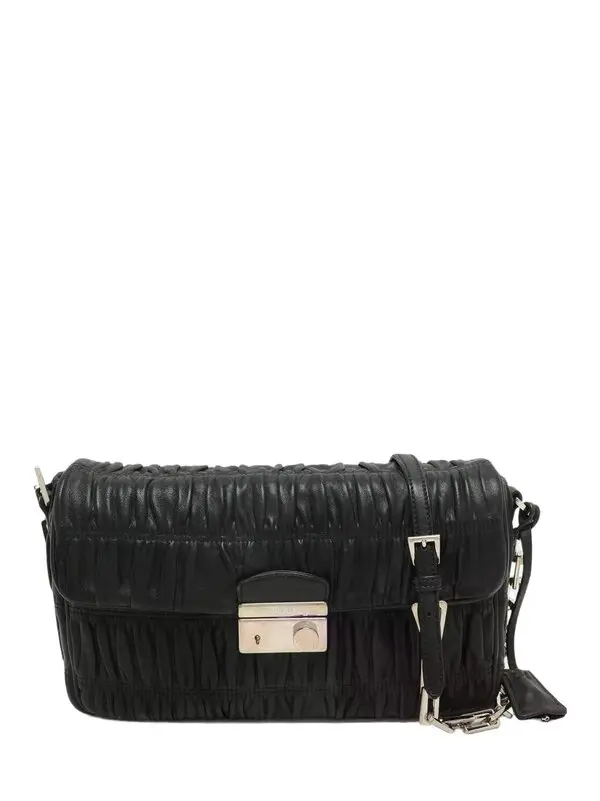 Prada Gaufre Gathered Leather Shoulder Bag - Black