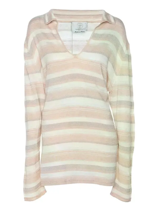 Marina Rinaldi Striped Knit Top - Neutrals