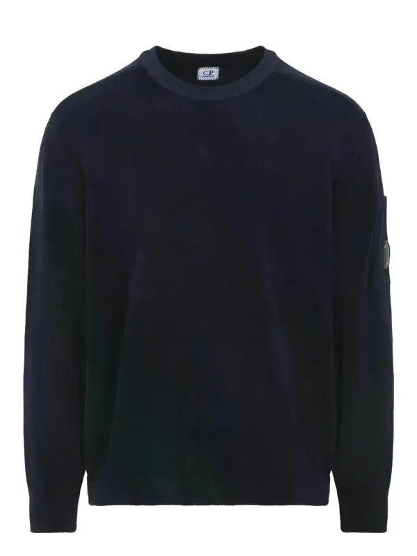 C.P. COMPANY Crew Neck Sweater With Sleeve Patch - Blue