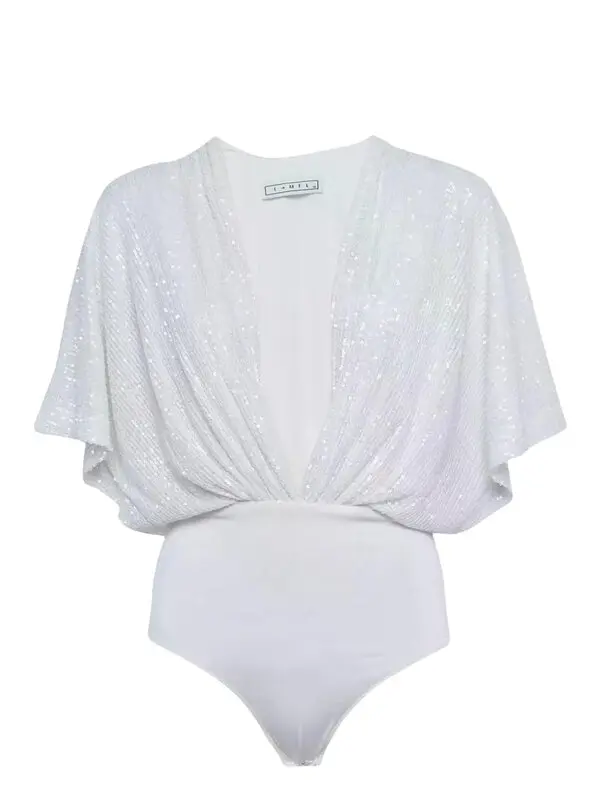 IN THE MOOD FOR LOVE Sequined Plunge Bodysuit - White