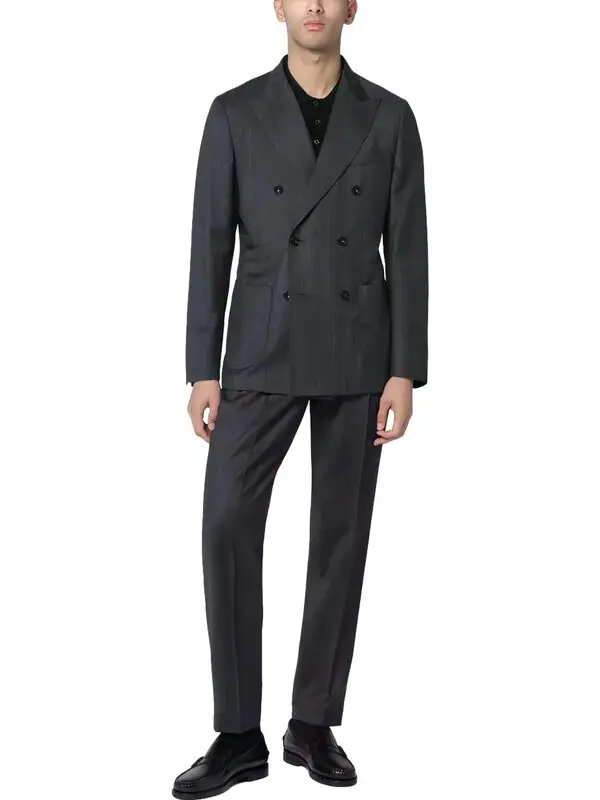 SANTANIELLO Double-breasted Pinstripe Suit - Grey