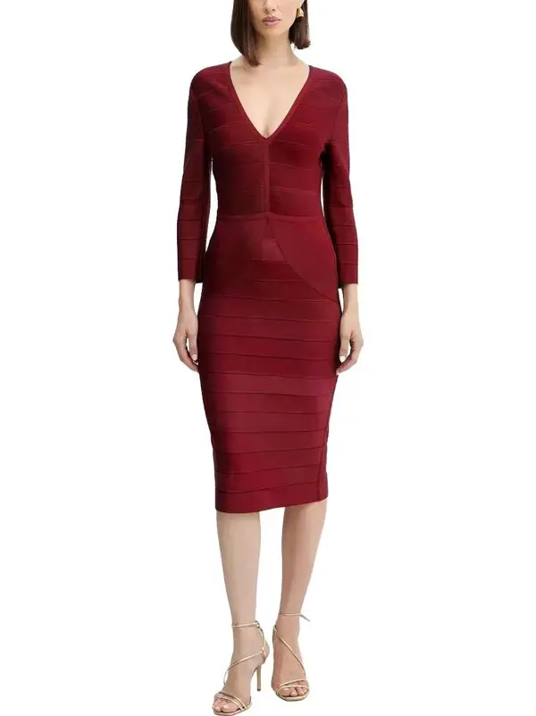 Herve Leger Athena V-neck Midi Dress - Red