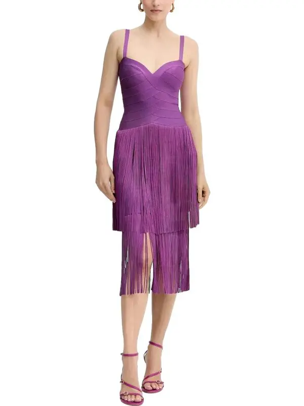 Herve Leger Georgia Fringed Midi Dress - Purple