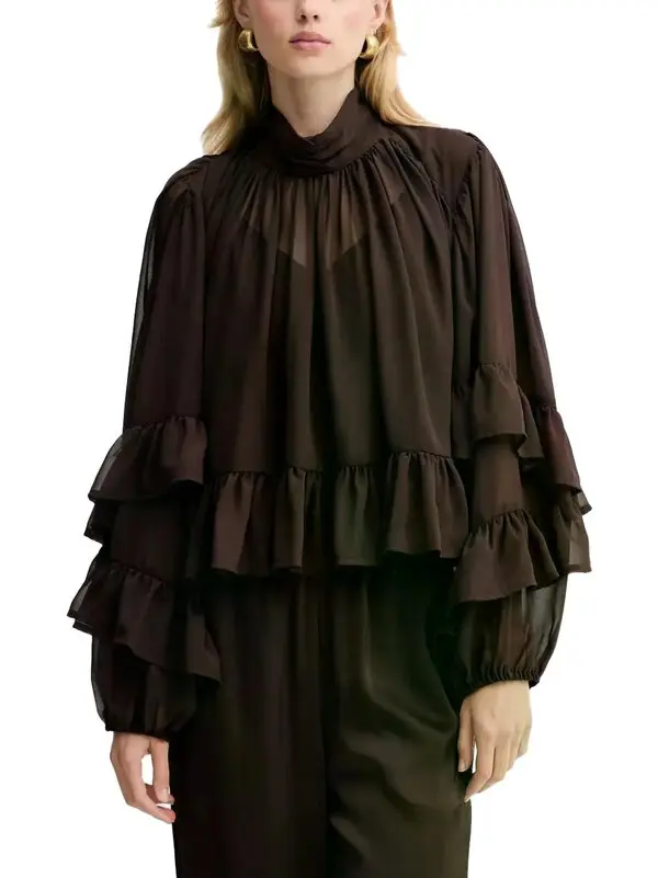 GESTUZ Gzmio Ruffled High-neck Blouse - Brown