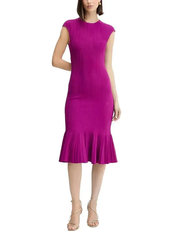 Herve Leger Bridget Ribbed Pleated Midi Dress - Purple