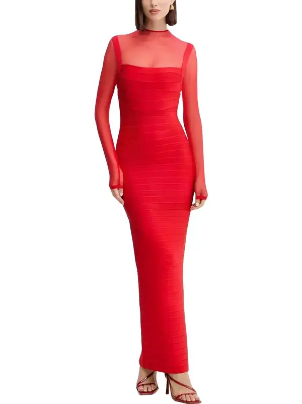 Herve Leger Ella Long-sleeve Maxi Dress - Red