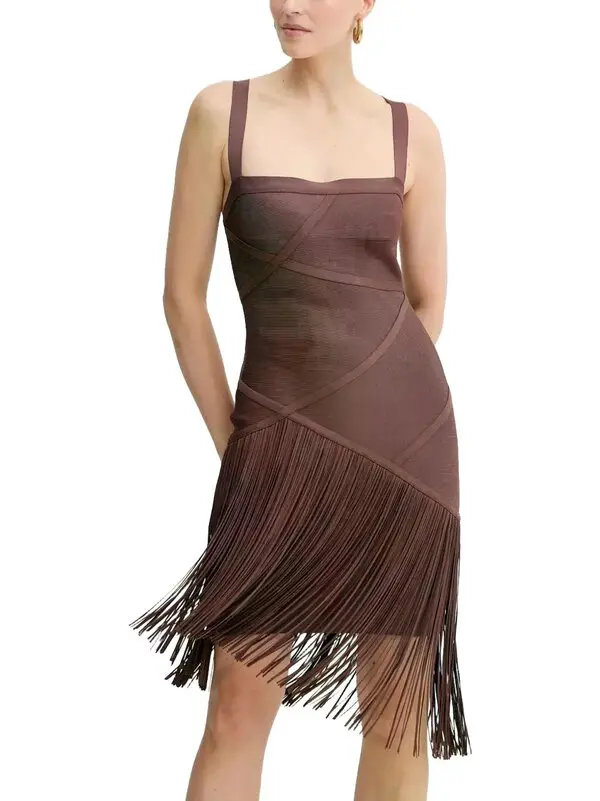 Herve Leger Fringed Mini Dress - Brown