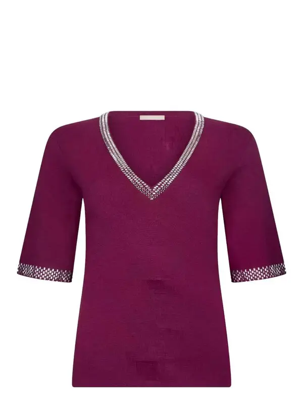 Liu Jo V-neck Rhinestone T-shirt - Purple