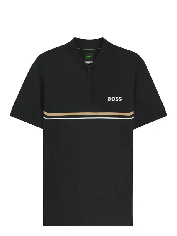 BOSS Half-zip Stripe-detail Polo Shirt - Black