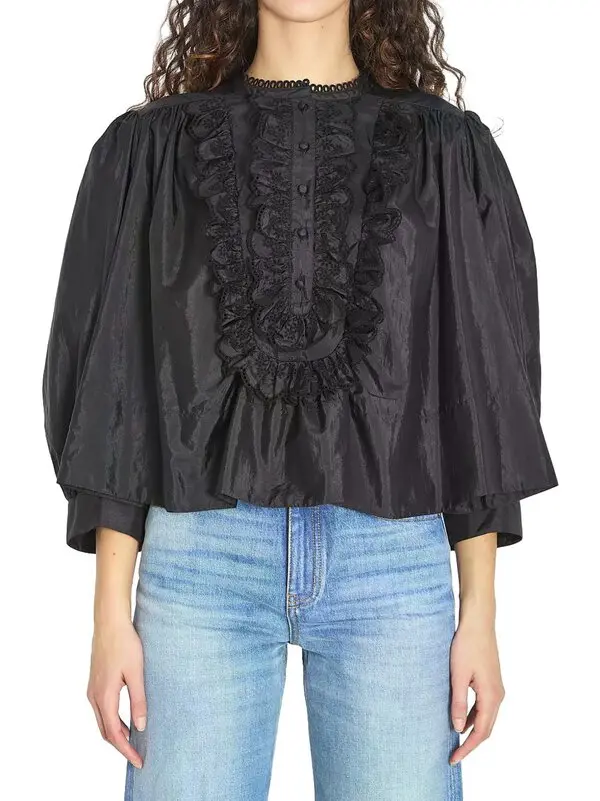 Chloé Embroidered Ruffle Blouse - Black