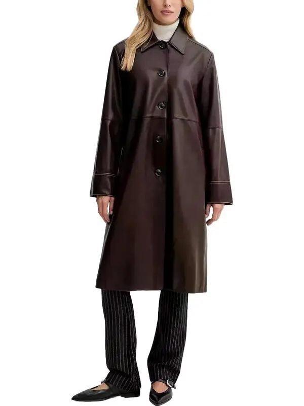 Paul Smith Stitching Buttoned Leather Coat - Brown