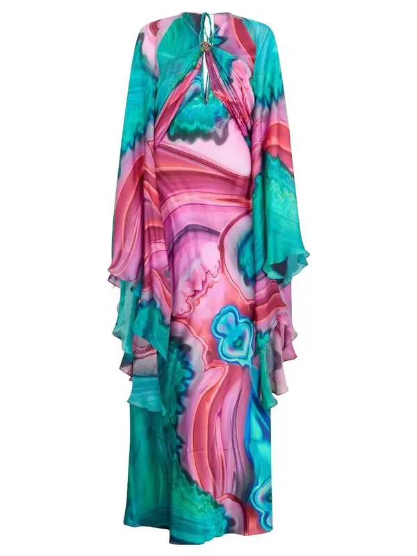 Roberto Cavalli Cut-out Marble-print Dress - Pink