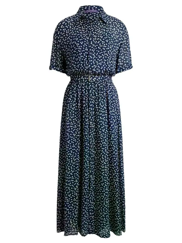 Ralph Lauren Geometric-print Belted Midi Dress - Blue