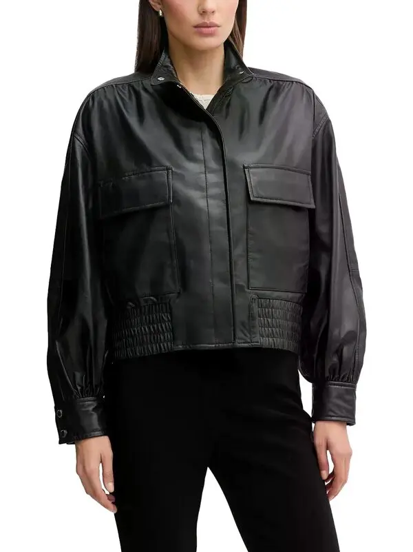 PEDRO DEL HIERRO Leather Bomber Jacket - Black