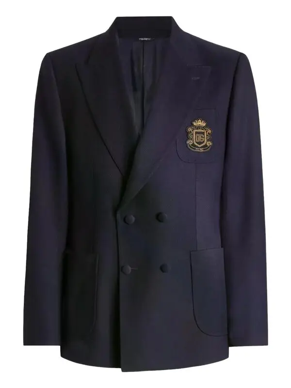Dolce & Gabbana Double-breasted Crest-appliqué Blazer - Blue