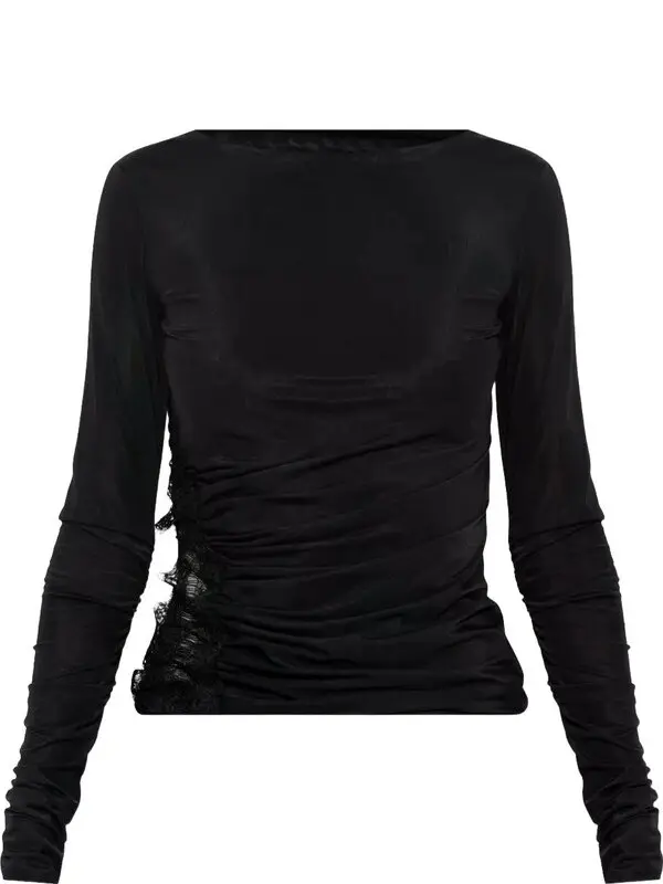 Blumarine Lace-insert Ruched Top - Black