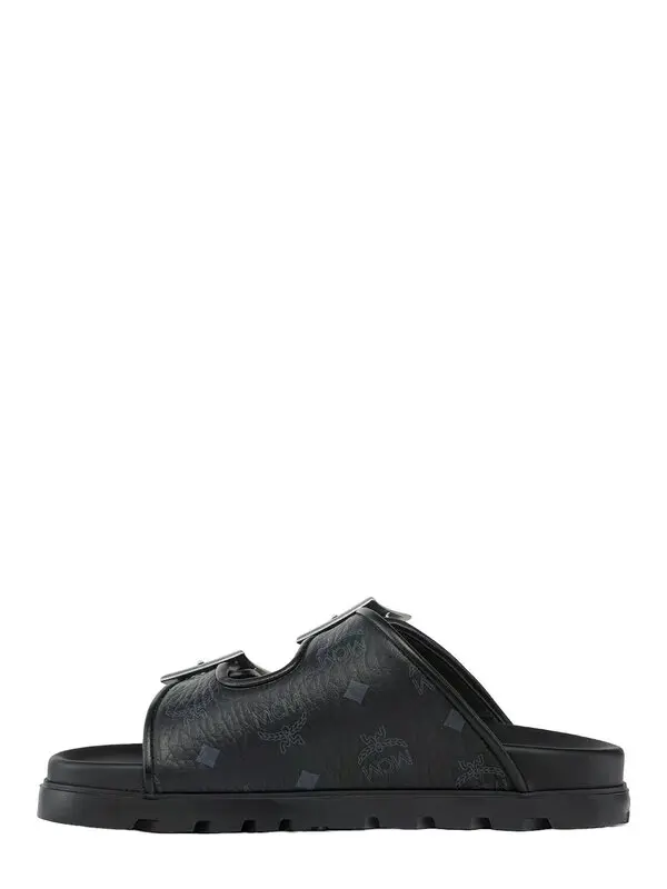 Mcm Buckle-detail Flat Sandals - Black