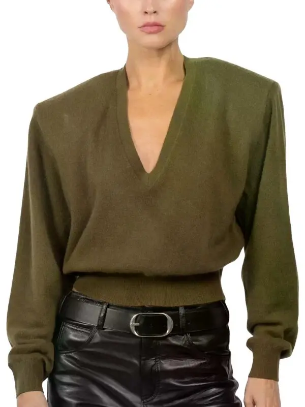 Ronny Kobo Landen V-neck Sweater With Shoulder Pads - Green