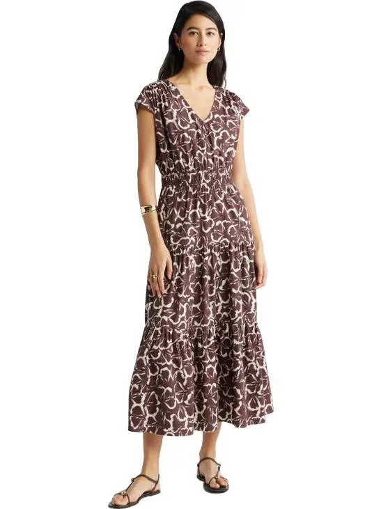 Nordstrom Tiered Poplin Maxi Dress - Brown Floating Ginko