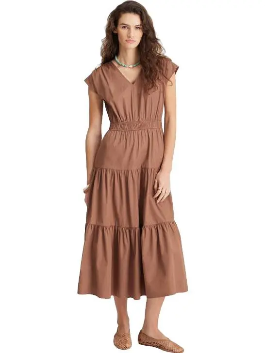 Nordstrom Tiered Poplin Maxi Dress - Brown Nut