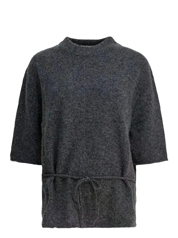UMARMUNG Short-sleeve Tie Sweater - Grey