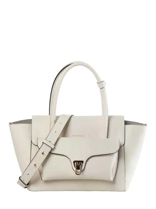 COCCINELLE Double Beat Leather Tote Bag With Flap-pocket - Neutrals