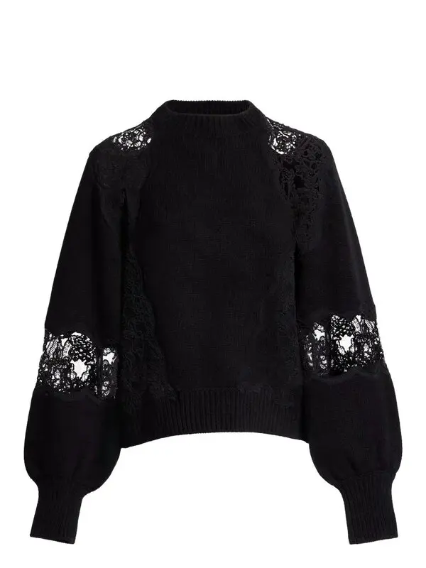 Elie Saab Lace-panel Knit Sweater - Black