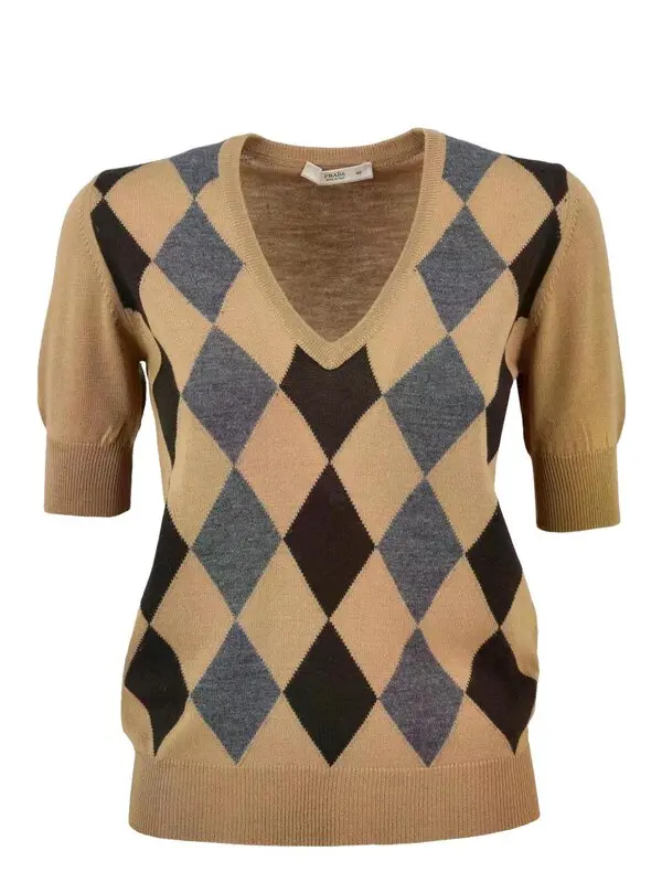 Prada Argyle Short-sleeve Sweater - Neutrals