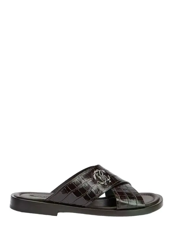 Roberto Cavalli Crocodile-effect Logo Sandals - Brown