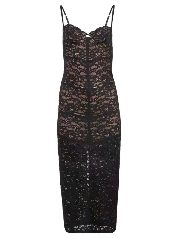 Fleur Du Mal Charlotte Lace Slip Midi Dress - Black