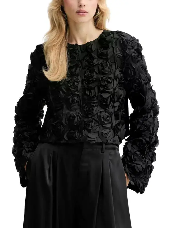 GESTUZ Rose Appliqué Top - Black