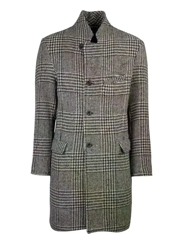 HANNES ROETHER Checked Buttoned Coat - Grey