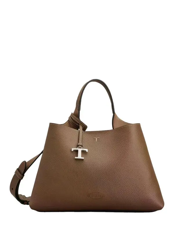 TOD'S Top Handle Tote Bag With Logo Charm - Brown