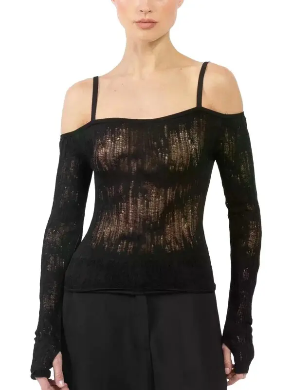 Isabel Benenato Lace Strap Top - Black