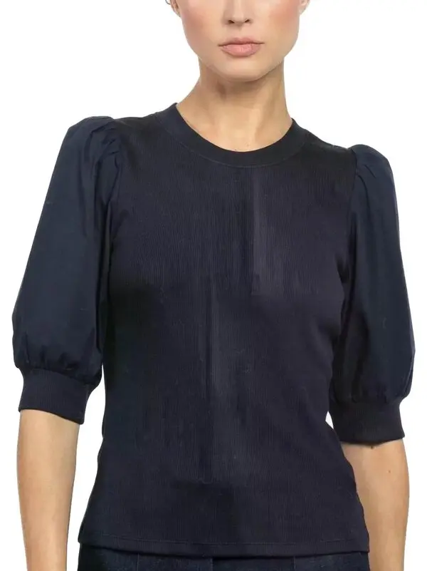 Veronica Beard Coralee Puff-sleeve Ribbed Top - Blue