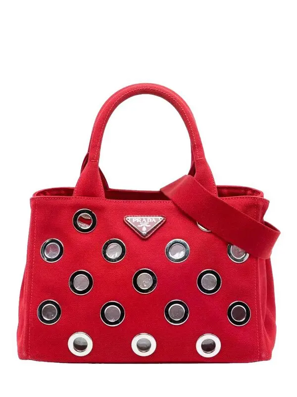 Prada Small Canapa Grommet Satchel - Red