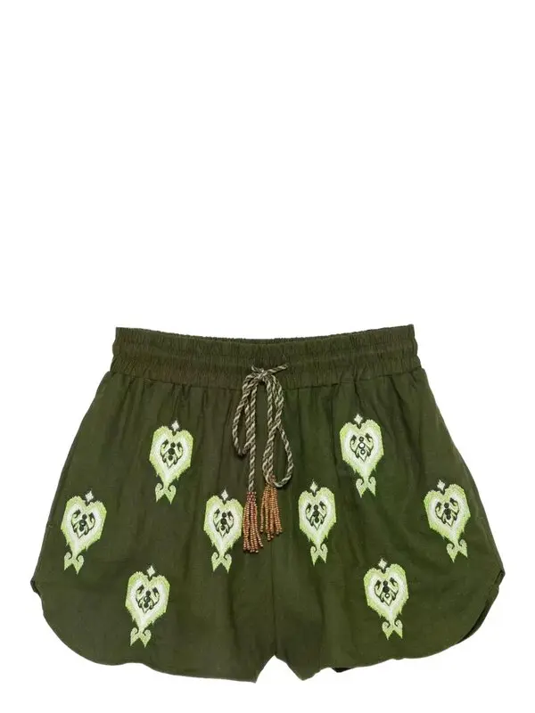 Farm Rio Embroidered Drawstring Shorts - Green